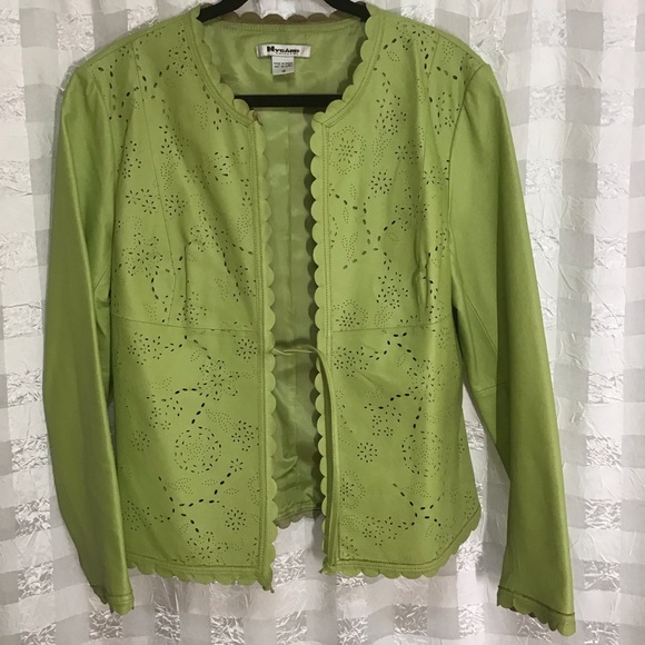 Peter Nygard | Jackets & Coats | Nygard Collection Green Leather Floral ...